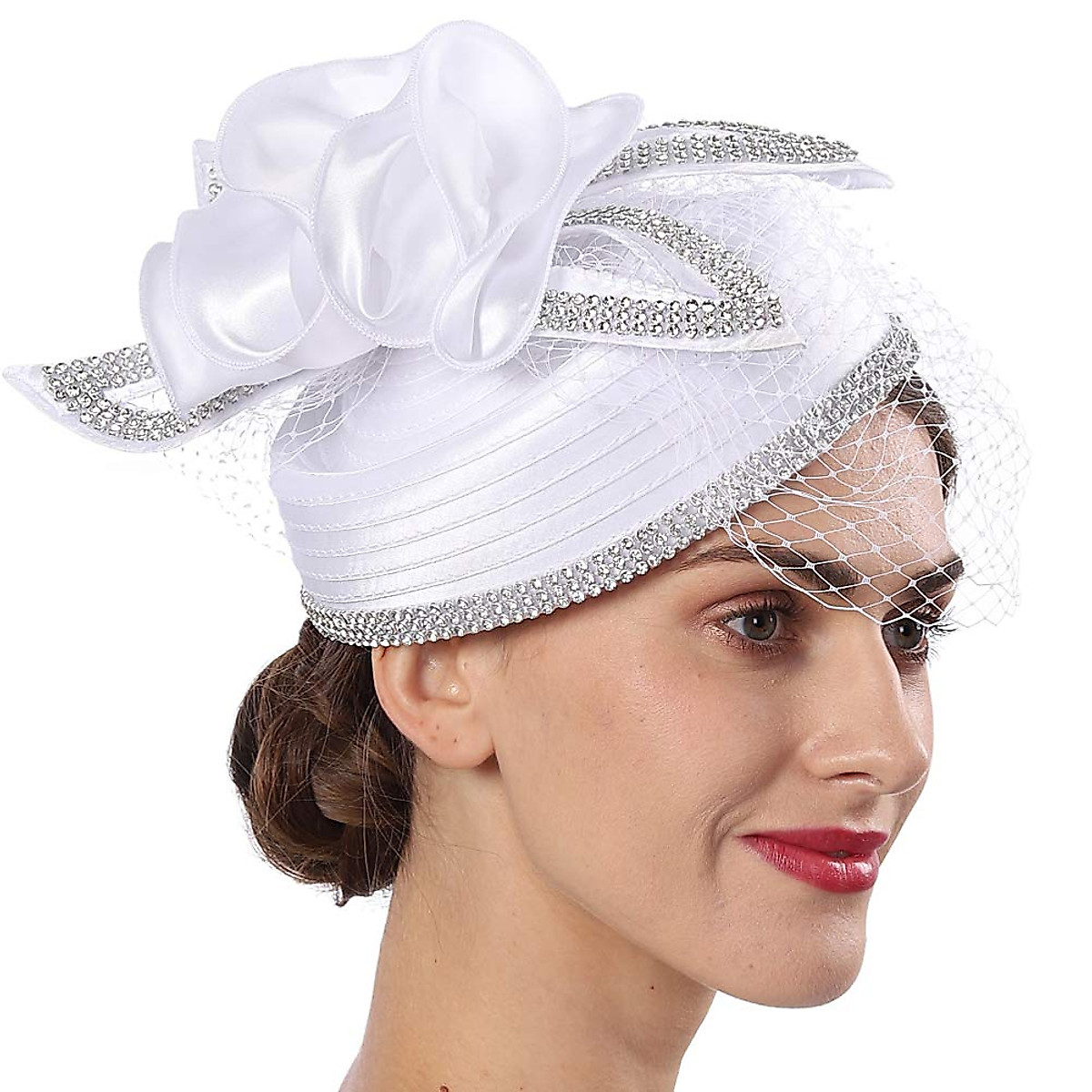 FORBUSITE Fascinators Hat for Women Church Tea Party Headband Derby Wedding Cocktail Hat White
