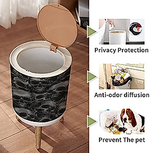 Small Trash Can with Lid for Bathroom Kitchen Office Diaper Black white human skulls Monochrome ornament Scary Halloween Suitable Bedroom Garbage Trash Bin Dog Proof Waste Basket Cute Decorative