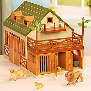 Terra by Battat – 15 Pcs Animal Hospital Pretend & Play Set - Openable Rooftop for Farm or Safari Animal Figurines - Wooden Vet Clinic Toy for Kids and Toddler Ages 3+