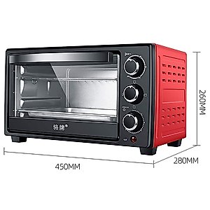 Mini Oven 23 L,Electric Oven 1300 W Adjustable Temperature 70-250 ℃ and 60 Minutes Timer with 3 Heating Functions for Baking Cooking Grill (Red)