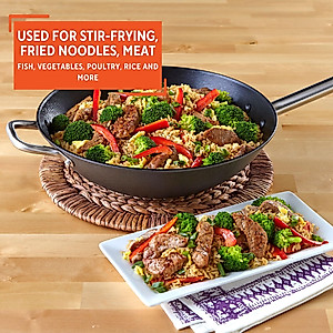 Imusa LCI-19008 Light Cast Iron Wok Pre-Seasoned Non-Stick with Stainless Steel Handles, 14", Black