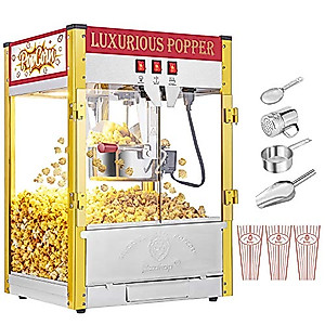 DDUPStore Commercial Popcorn Popper Machine Countertop Popcorn Maker with 8 Ounce Kettle, Popcorn Containers, Large Capacity Built-in Insulation Deck (Double Door,Red)