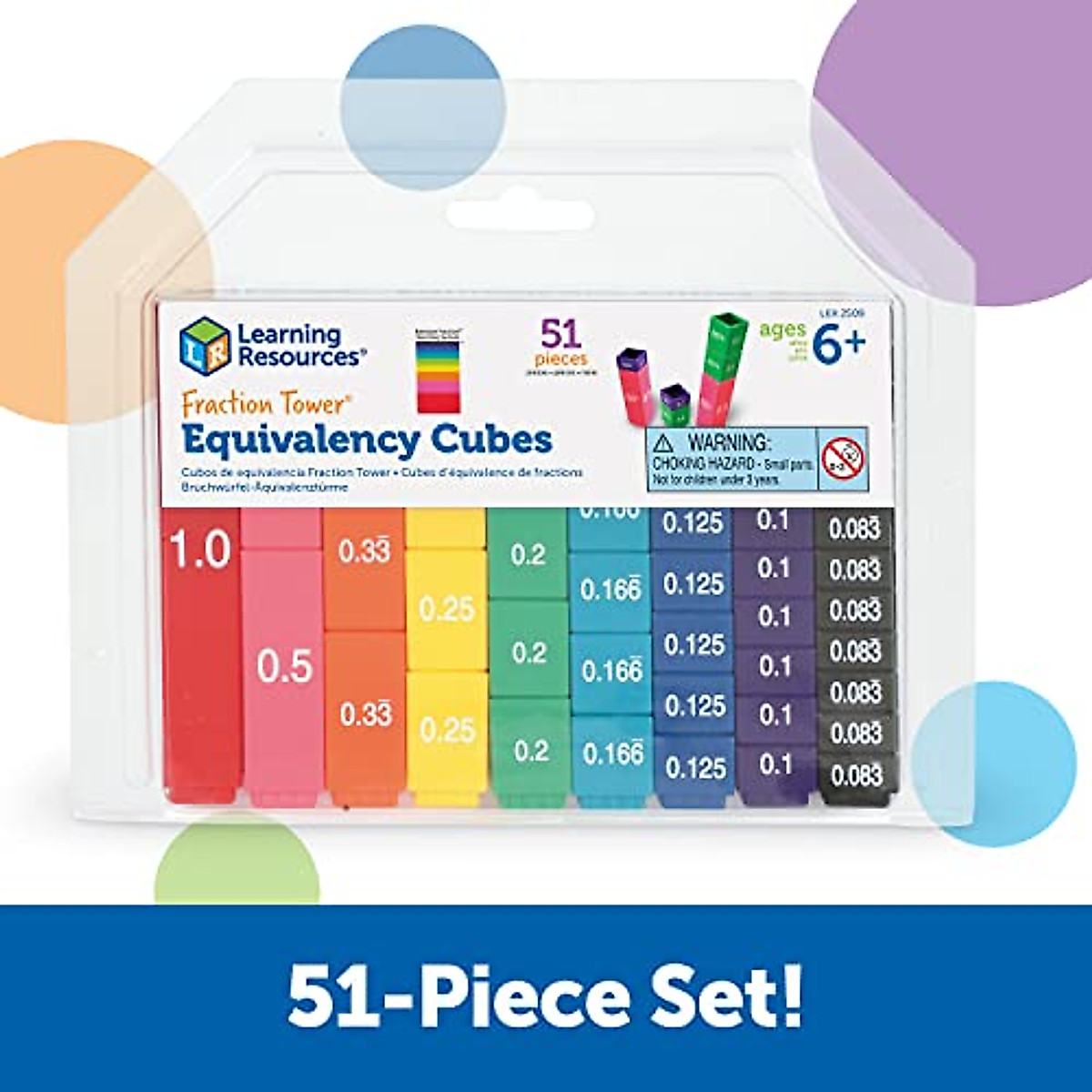 Learning Resources Fraction Tower Equivalency Cubes - 51 Pieces, Ages 6+ Math Learning Toys for Kids, Math Classroom and Homeschool Accessories, Fractions Learning for Kids,Back to School Supplies