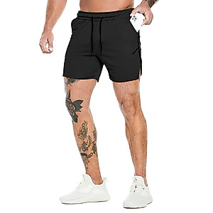 PIDOGYM Men's Workout Running Shorts 5 Inch, Lightweight Mesh Gym Athletic Fitted Short Pants for Bodybuilding Training Black