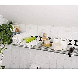 BAOYOUNI Expandable Closet Shelf Tension Rod Clothes Hanger Storage Rack Adjustable DIY Shelving Unit Cabinet Kitchen Bathroom Divider Separator Organizer, Black