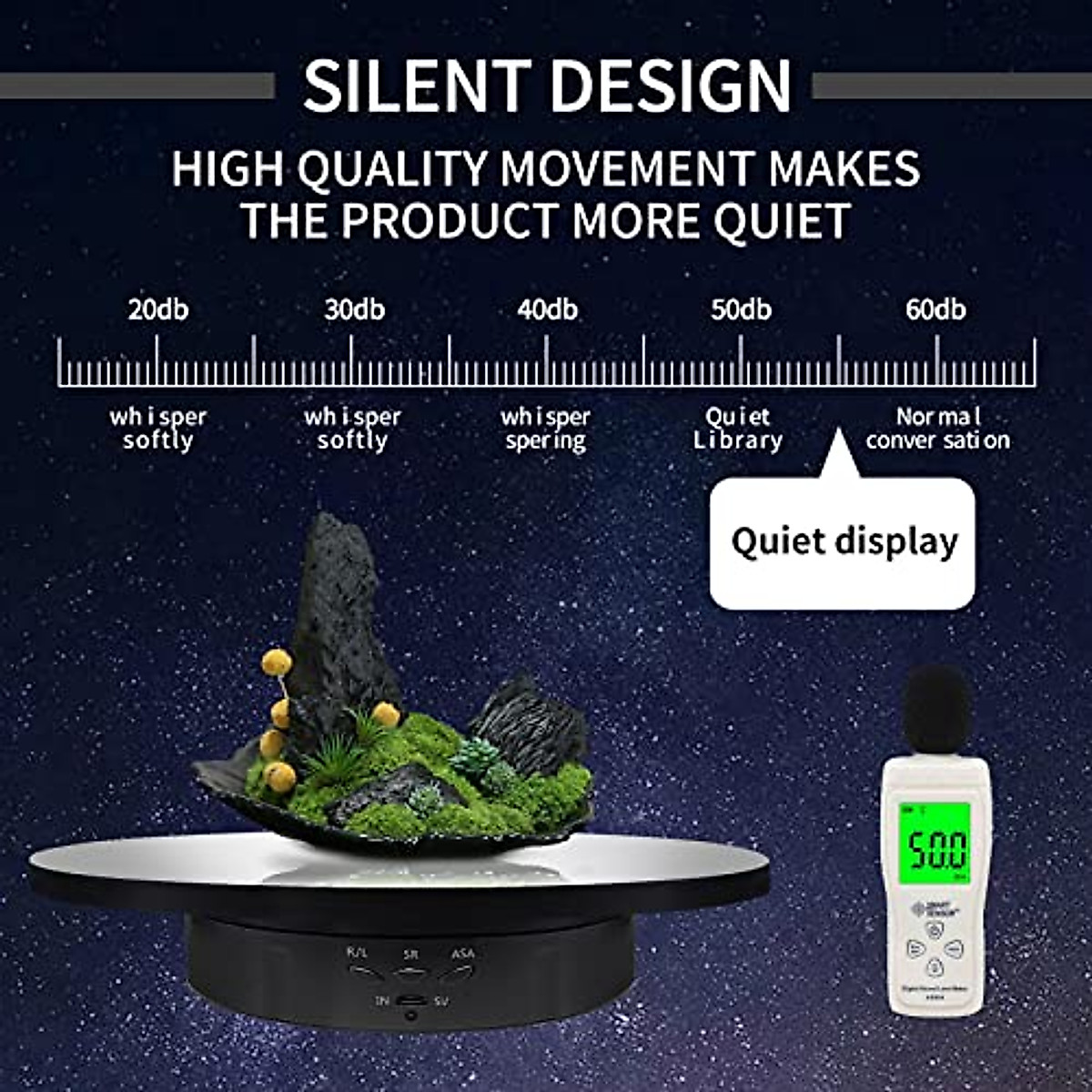 2 in 1 Motorized Rotating Display Stand with Mirror Sticker,Motorized Lazy Susan Turntable Spinning Display 5.74" with 8.7 Inch Replacement Cover for Photography Show Platform (Black,Without Remote)