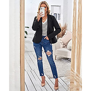 LookbookStore Jackets Casual Blazers for Women Fashion 2023 Black Jacket Suit Notched Lapel Work Office Jacket Suit 2023 Office Clothes Size Medium Women Blazer Size 8 Size 10
