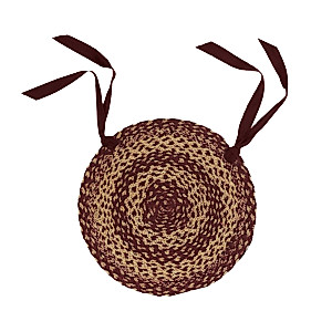 VHC Brands Tan Jute Striped Textured Primitive Tabletop Kitchen Tie Back(s) Round Chair Pad Set of 6, Set King, Burgundy Red