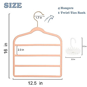 Tinfol Pink Pants Hanger Space Saving, 4pc Non Slip Velvet Clothes Hanger, Clothing Jeans Hangers, Multiple Trouser Hangers Closet Storage Organizer for Pants Jeans Scarf Towels Tie Towel Clothes