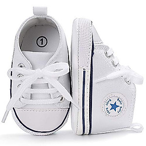 KIDSUN Tutoo Unisex Baby Boys Girls High Top Sneaker Soft Anti-Slip Sole Newborn Infant First Walkers Canvas Denim Shoes