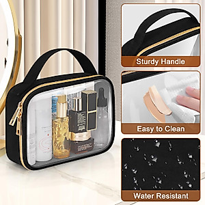 Wedama TSA Approved Toiletry Bag, 3 Pack Clear Makeup Bags with Handles, Quart Size Clear Toiletry Bags, PVC Clear Cosmetic Bags for Women and Men, Carry on Airport Airline Compliant Bag, Black