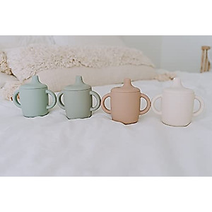 KIDSco. Silicone Sippy Cup and Training Cup for Baby 6 months+ Soft Spout and Handles Unbreakable Easy Grip for Babies 6-12 months and Toddlers 1-3 years 5oz/150ml (Sandy Shore and Green)