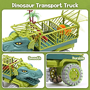 skirtoy Dinosaur Toys for Kids, Dinosaur Transport Truck with Activity Playmat, 2 Friction Powered Vehicles, 4 Colorful Dinosaur Figures, Small Dino Carrier Cars Birthday Gift for Children Age 3-5-7