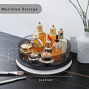 Lazy Susan Turntable Storage Organizer, Grey Transparent Border Anti-Slip Single Tier Lazy Susan 11.22" Spice Rack, 360 Degree Rotating Acrylic Cabinet Organizer for Kitchen Cosmetic Pantry Bathroom