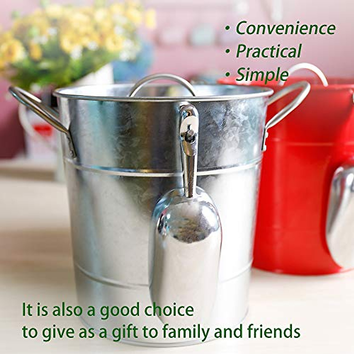 T586 4L Silver Metal Galvanized Double Walled Ice Bucket Set With Lid And Scoop