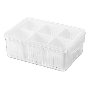 Food Storage Containers with Lids Airtight, Scallion Preservation Box Fridge Fresh-Keeping Container, 6 Grids Draining Crisper Portable Divided Fruit Storage Container Ginger Storage Basket for