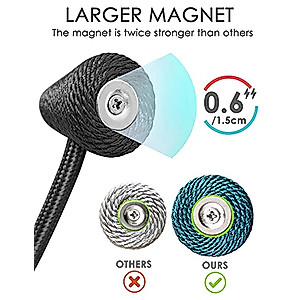 TECVINCI Magnetic Curtain Tiebacks with Upgrade Larger Magnet, 2 Pack 16 Inch Drapery Holdbacks for Indoor & Outdoor Curtain - Silver Grey