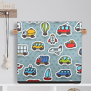 Cube Storage Bins 13 Inch Fabric Storage Basket Truck Plane Square Storage Bins Collapsible Nursery Storage Bin Organizer Basket Car Ship Storage Box for Shelves, Closet