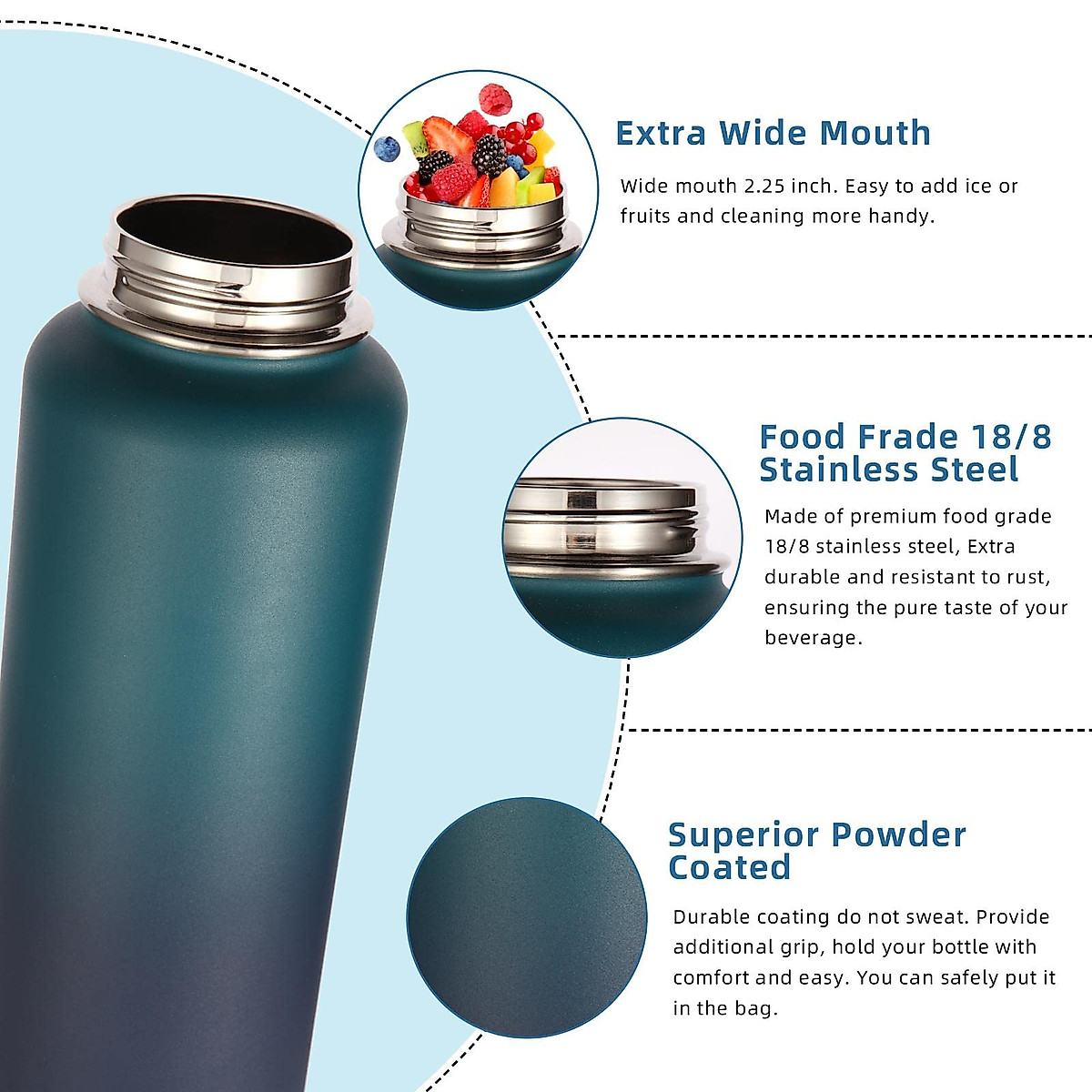 Volhoply Insulated Water Bottles Bulk 4 Pack,40 oz Stainless Steel Sports Bottle with Paracord Handle & Spout Lid,Double Walled Water Thermos with Wide Mouth,Reusable Large Water Cup(Dark Night,4 Set)