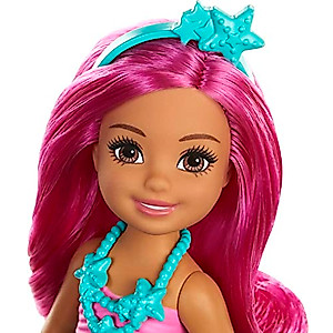 Barbie Dreamtopia Chelsea Mermaid Doll with Pink Hair & Tail, Royal Headband Accessory, Small Doll Bends at Waist