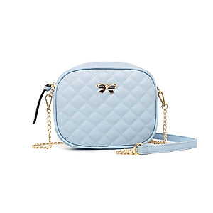 Womens Light Blue Shoulder Crossbody Purse - Girls Cute Small Pocketbook Handbag Quilted Leather Tote Bags Ladies Satchels