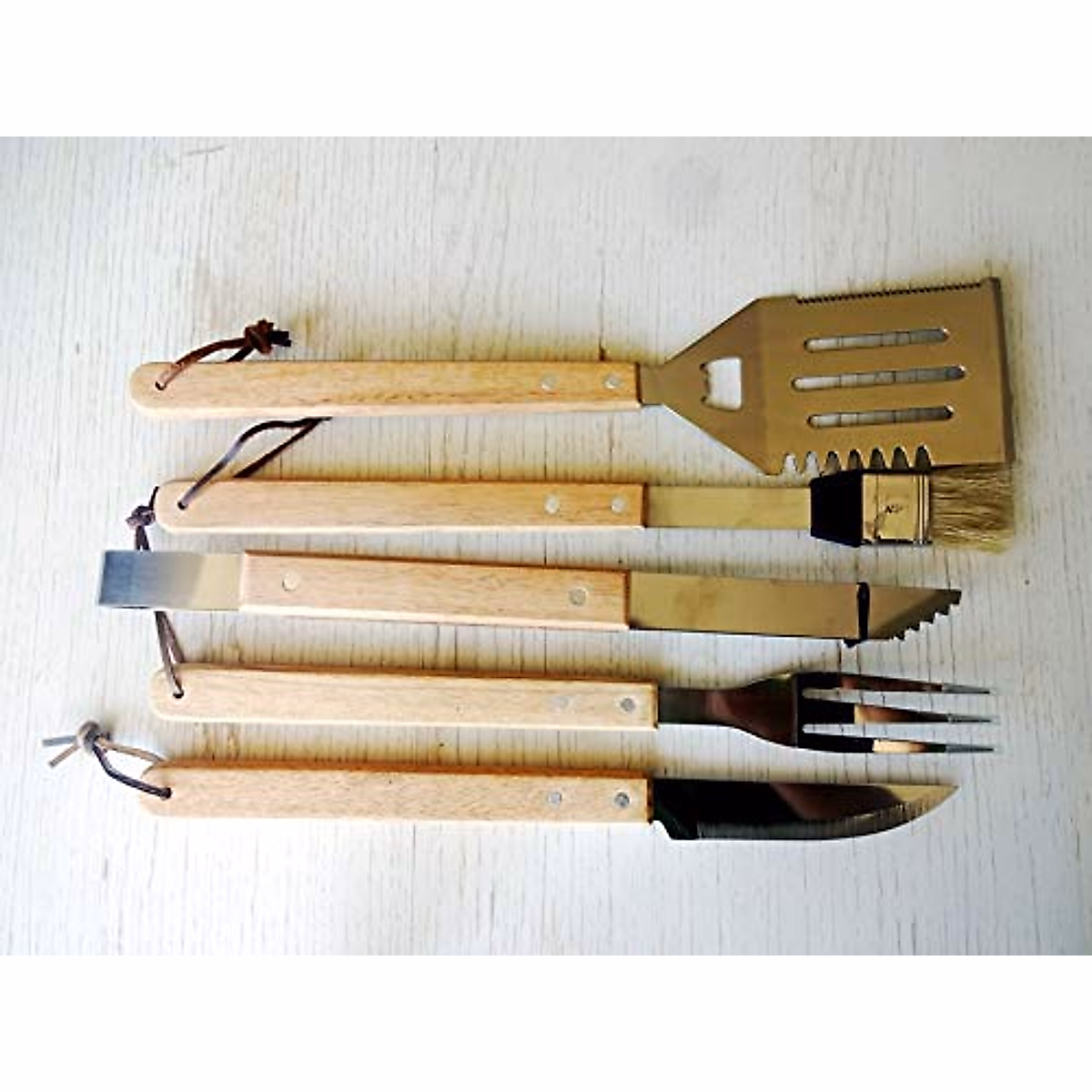 BBQ SET 5 tools | Custom engraved/personalized grilling set with 5 useful Barbeque grilling tools | Barbecue Utensils Gifts for Men & Women | In natural bamboo case | Grill Utensils Set for Dad