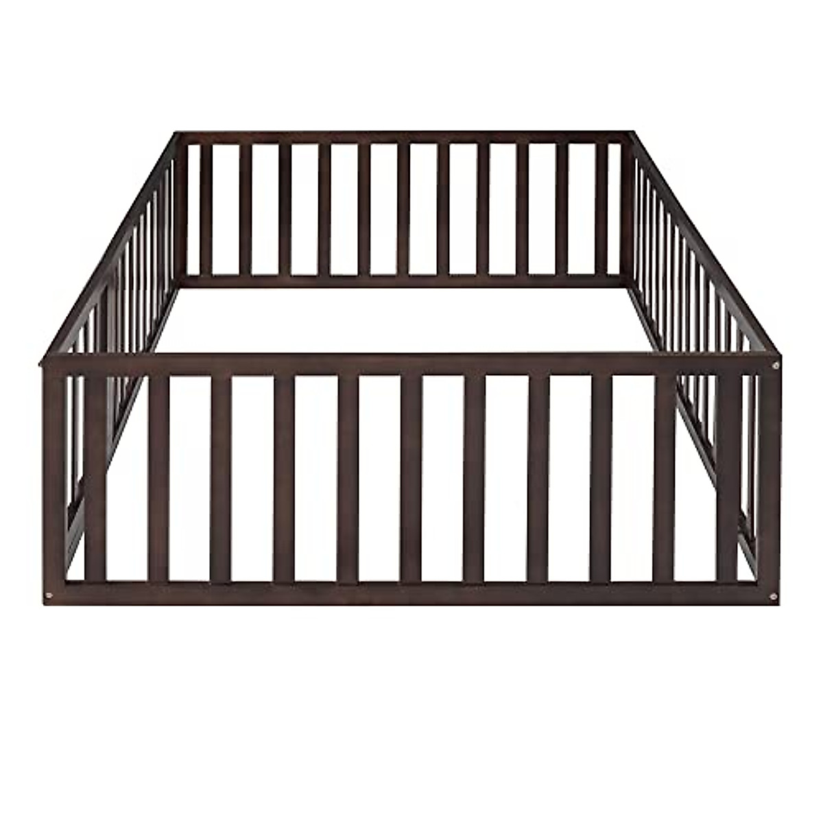 Lepfun Floor Bed,Full Size Wood Daybed Frame with Fence for Kids,Boys and Girls,Wooden Floor Bed for Kidroom and Bedroom,Noise Free,Easy to Assemble,No Limited Weight Capacity,Walnut