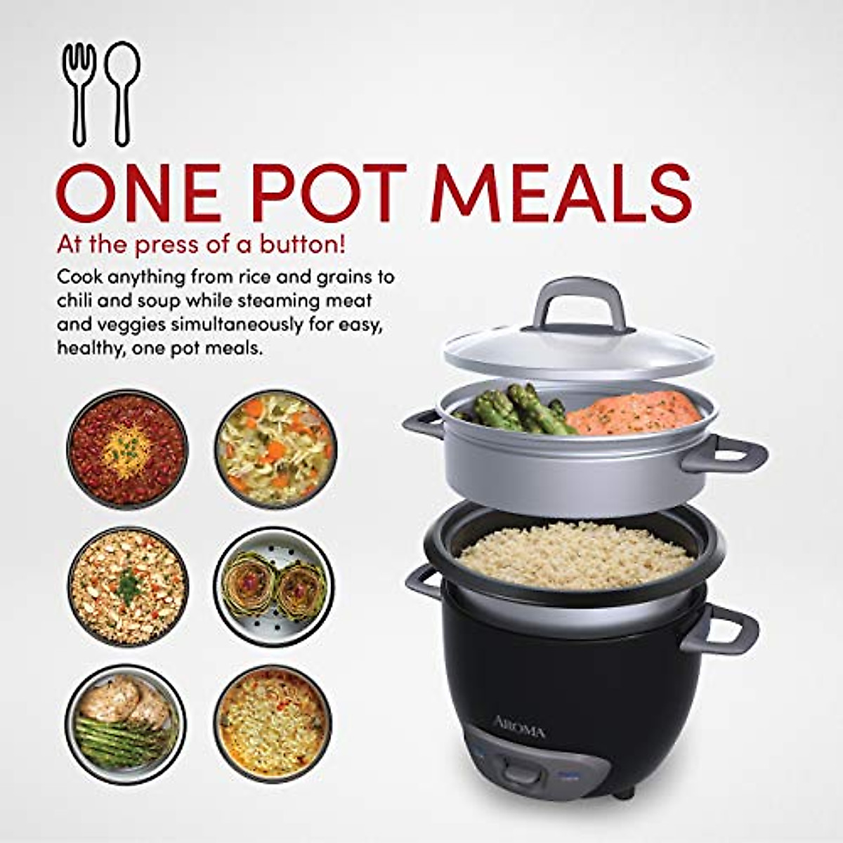 Aroma Housewares 6-Cup (Cooked) Pot-Style Rice Cooker and Food Steamer, Black ARC-743-1NGB