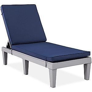 Best Choice Products Outdoor Lounge Chair, Resin Patio Chaise Lounger for Poolside, Backyard, Porch w/Seat Cushion, Adjustable Backrest, 5 Positions, 330lb Capacity - Gray/Navy