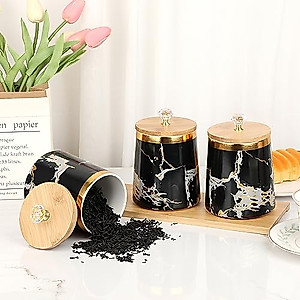 JUXYES Set of 3 Canisters Set for Sugar Coffee Tea with Airtight Lid, Ceramic Storage Containers Sets Black Storage Pots with Tray Storage Jar Decorative Canisters Sets for for Kitchen Counter