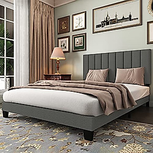 SWISH WEAVERS Queen Size Platform Bed Frame with Headboard, Upholstered Bedframe with Wingback / 12 Solid Wooden Slats/No Box Spring Needed/Noise-Free/Easy Assembly, Light Gray