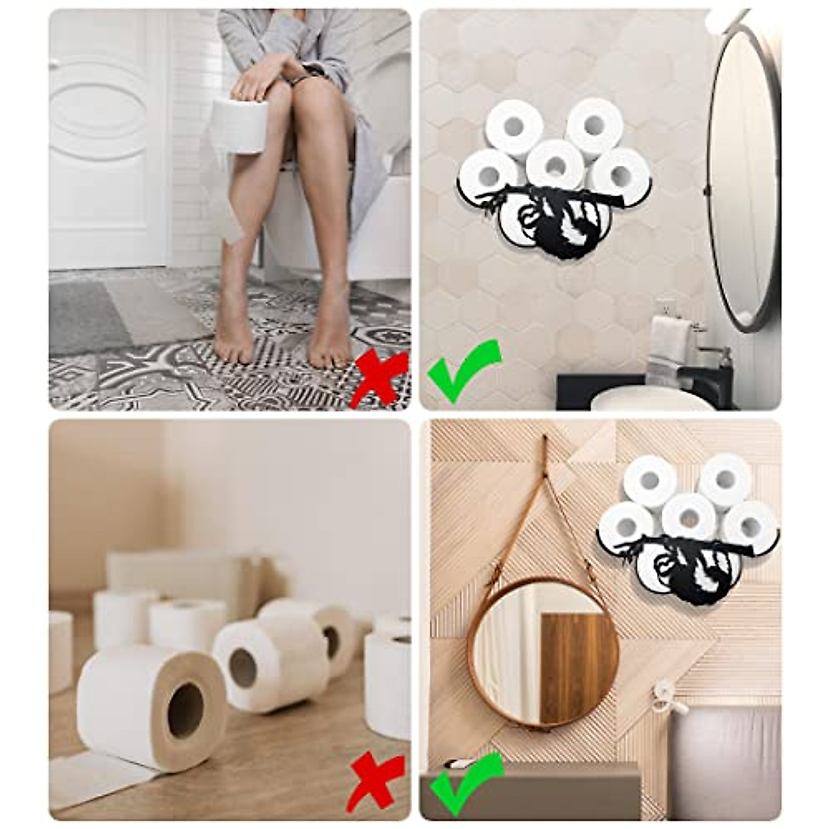 Metal Sloth Wall Toilet Paper Storage,Animal Decorative Metal Paper Holders,Black Toilet Tissue Holder,Cute Toilet Paper Storage for Bathrooms,Wall Toilet Paper Organizer Hold Extra 8 Rolls