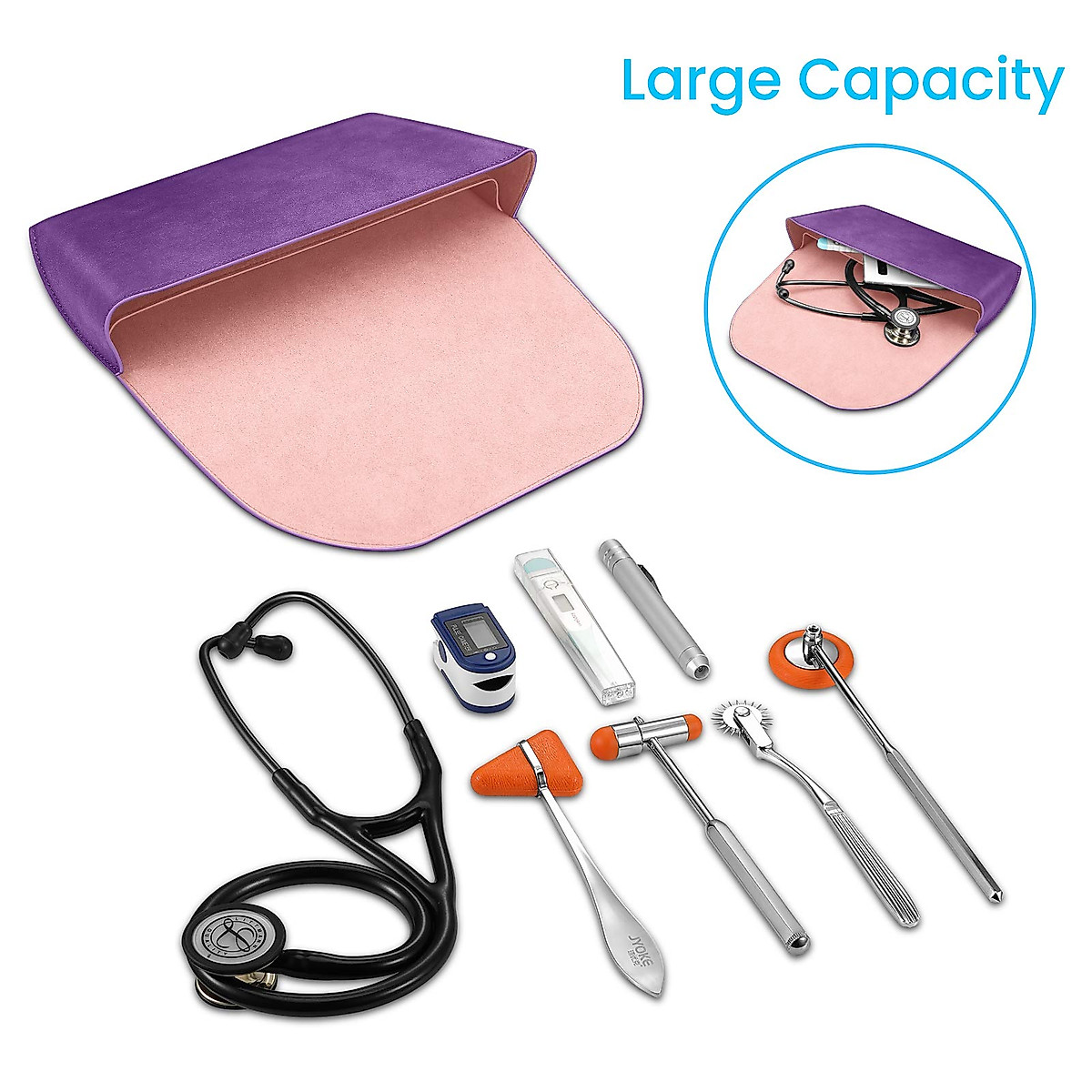 Stethoscope Case for MDF Acoustica Lightweight Stethoscope, SKYREH PU Leather Portable Carry Case for 3M Littmann Classic III, Cardiology IV, 3M Lightweight II S.E.Stethoscope (Purple)