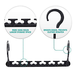 HOUSE DAY Sturdy Plastic Space Saving Hangers 12 Pack, Cascading Hangers Organizer Closet Space Saver 80% and Wrinkle Free Clothes, Multi Collapsible Hangers for Heavy Clothes, Shirts, Pants (Black)