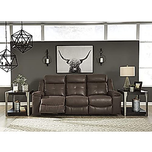 Signature Design by Ashley Jesolo Modern Faux Leather Manual Pull Tab Double Reclining Sofa, Dark Brown