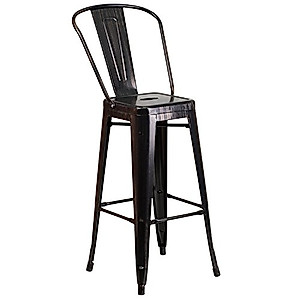 EMMA + OLIVER Commercial Grade 30" H Black-Gold Metal Indoor-Outdoor Barstool with Back