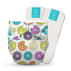 Charlie Banana Baby Washable and Reusable Cloth Diapers, 1 Soft Pocket Diapers and 2 Absorbent Inserts, One-Size, Delicious Donuts