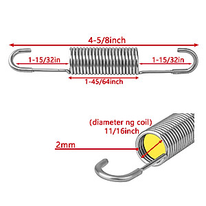 GNPADR GUPO 4-5/8 inch (2Pcs) Stainless Steel Recliner Sofa Chair Mechanism Stretch Spring Replacement -Long Neck Hook Style