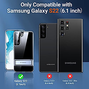 TORRAS MoonClimber Galaxy S22 Case 6.1", 6X Shockproof, 3-Way Stand, Slim Hard Kickstand, Clear