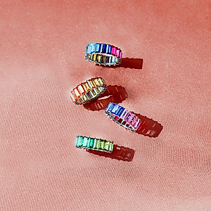 KIERA COUTURE Multicolored Princess Baguette Sterling Silver Band Ring Size 6 - Rainbow