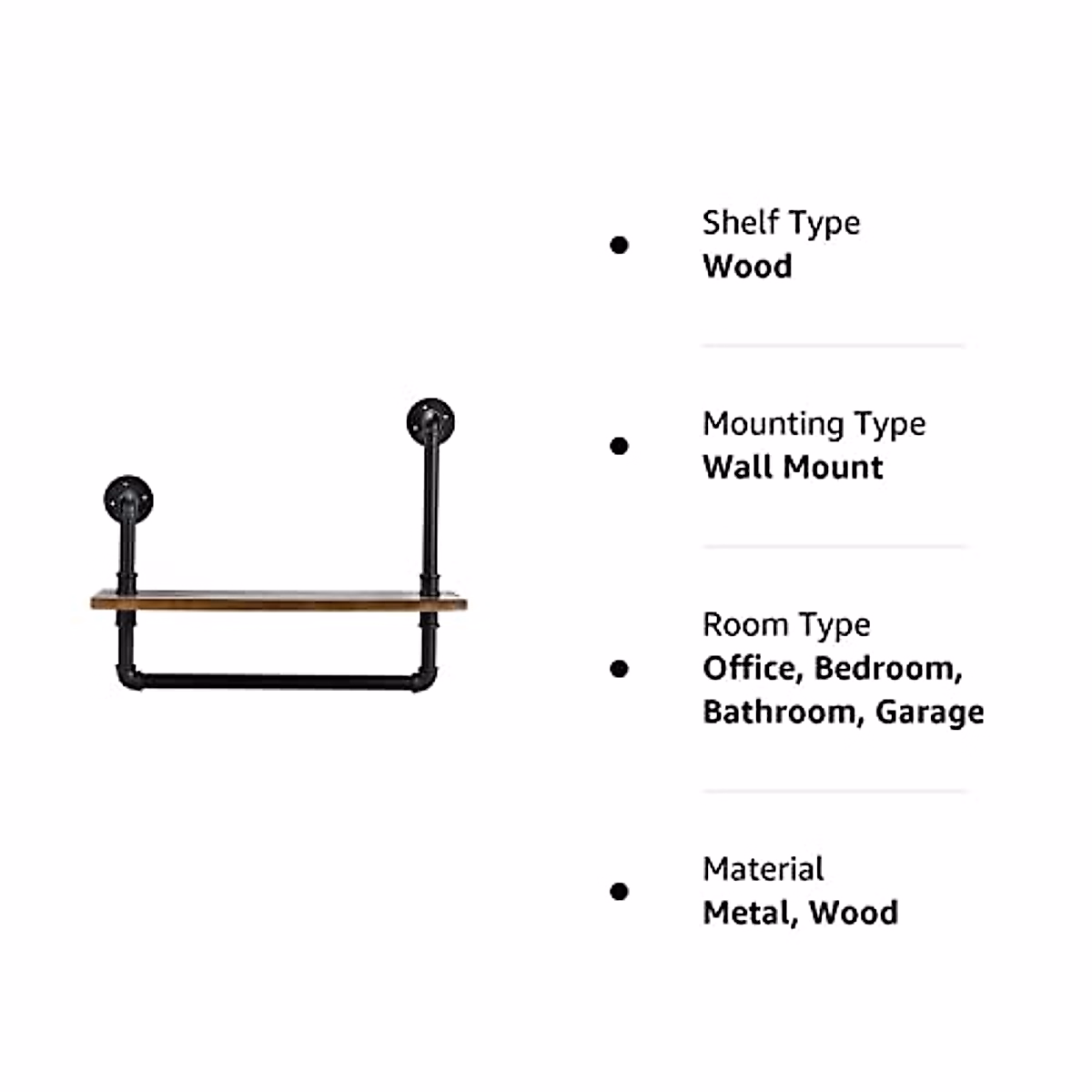 Self Control Industrial Retro Wall Mounted Pipe Shelving Brackets,Rustic Metal DIY Floating Shelves,Wall Shelf Unit Bookshelf,Hanging Iron Wall Decor for Kitchen,Office,Living Room,Bedroom (1-U-Tier)