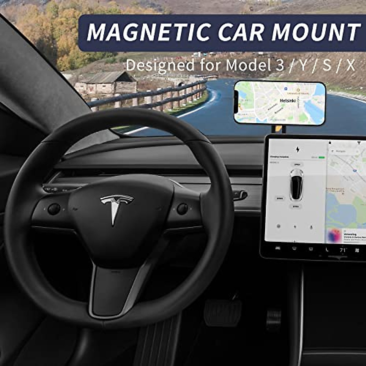 Wonarby Magnetic Phone Holder for Car - Tesla Model 3/X/Y/S Accessories Phone Mount - Magsafe Compatible with iPhone 12/13/14 and Samsung Cell Phones Car Holder