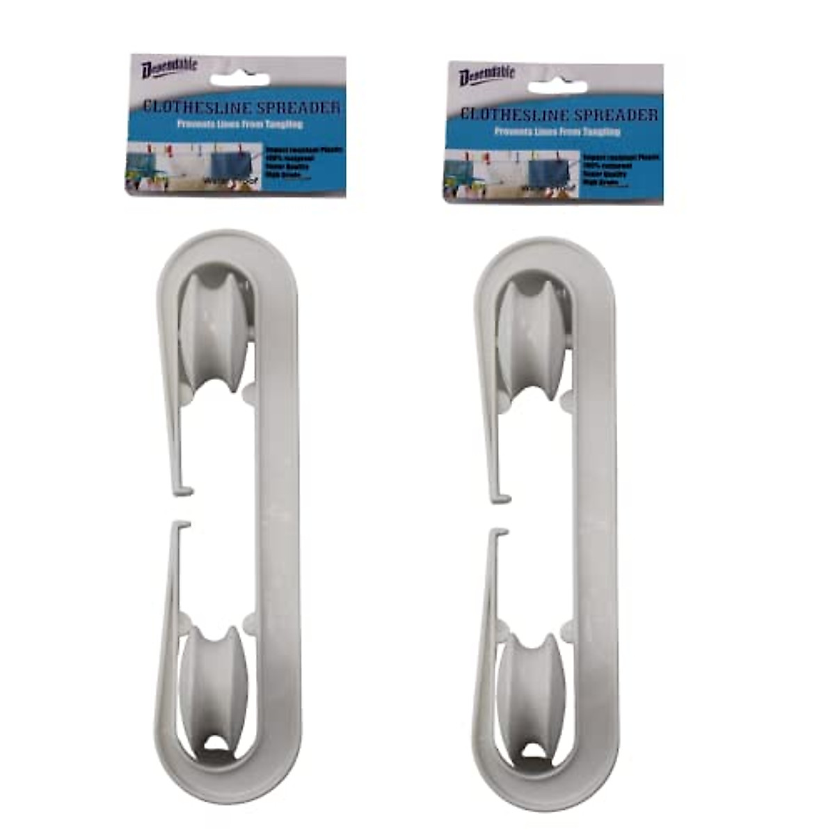 Dependable Industries 2 Pack High Grade Plastic Clothesline Spreader Weatherproof Rustproof Keeps Rope Taut and Untangled White
