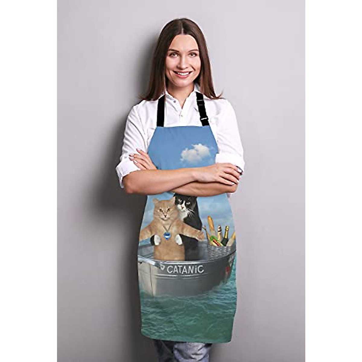 Lefolen Funny Cats Adjustable Bib Apron, The two brave cats are drifting in the steel Cooking Kitchen Apron for Men Women