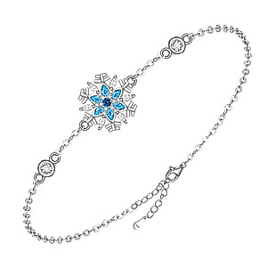 Snowflake Bracelet Adjustable Sterling Silver Chain Christmas Charm Bracelets for Women Blue Topaz Flower Holiday Jewelry
