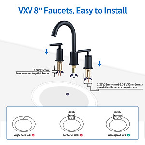 VXV Bathroom Faucets Matte Black, 2 Handle Widespread Bathroom Sink Faucet, Bathroom Faucet for Sink 3 Hole, 8 Inch Bathroom Faucet Black with Pop Up Drain and Faucet Water Lines