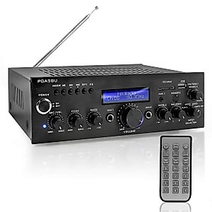 Pyle 200W Audio Stereo Receiver - Wireless Bluetooth Power Amplifier Home Entertainment System w/ AUX in, USB Port, 2 Karaoke Microphone Input, Remote -PDA5BU.0, Black