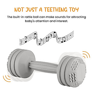 Baby Dumbbell Toy - Silicone Dumbbell Teether Toys Weight Rattle Sensory Toy for Babies - Great Gift for Baby and Toddler Girls or Boys (Gray)
