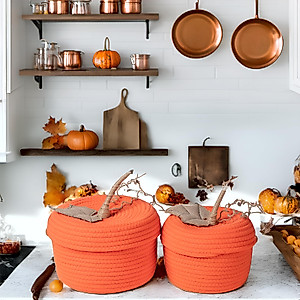 LAZYWON Small Storage Basket with Lid 2 Pack, Cute Halloween Pumpkin Gift Basket Empty Rope Woven Baskets for Organizing Candy Easter Egg Mini Dog Toy Basket Organizer Bins Christmas Decorative Basket