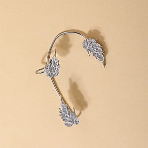 Kenjudess Sparkling Rhinestone Wheat Ear Cuffs 2Pcs Vintage Leaf Cartilage Ear Wrap Non-Pierced Fake Earrings Prom Party Festival Accessories for Women (Silver)